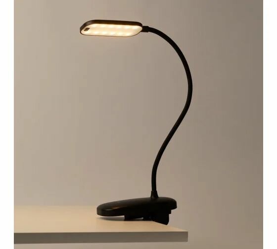 Светильник настольный для школьника поворотный на прищепке 6Вт светодиодный аккумуляторный ЭРА черный (Б0068549, NLED-525-6W-BK)
