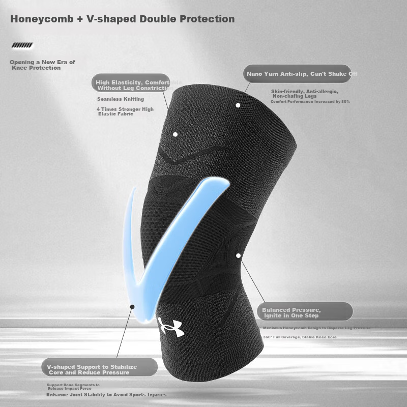 Наколенник Under Armour Knee Support for Sports для бега, баскетбола, размер XL, black, 1 шт