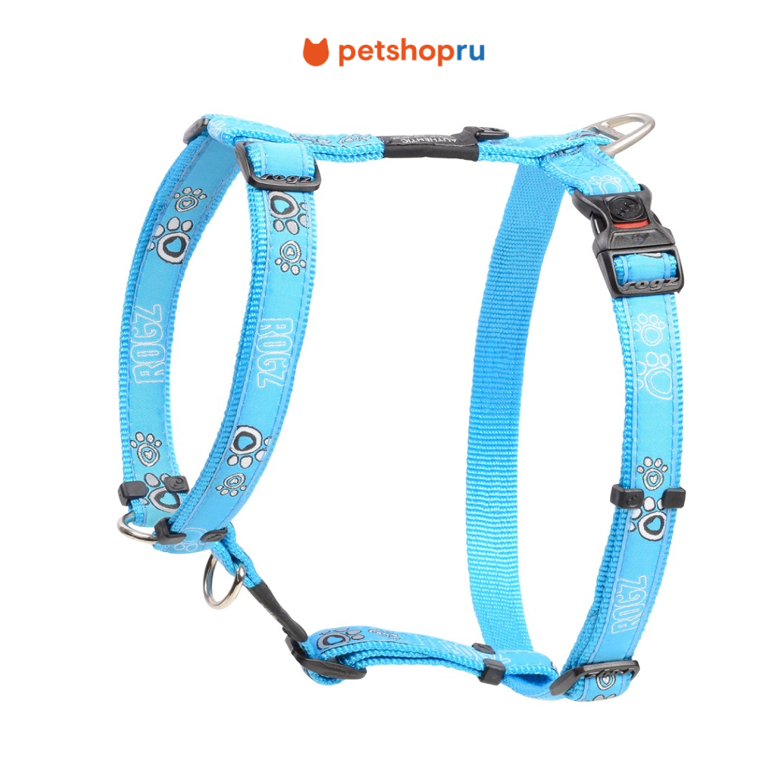 Rogz шлейка "Fancy dress", р-р S (23-37см), ш: 1,1 см, "Бирюзовая лапка"
