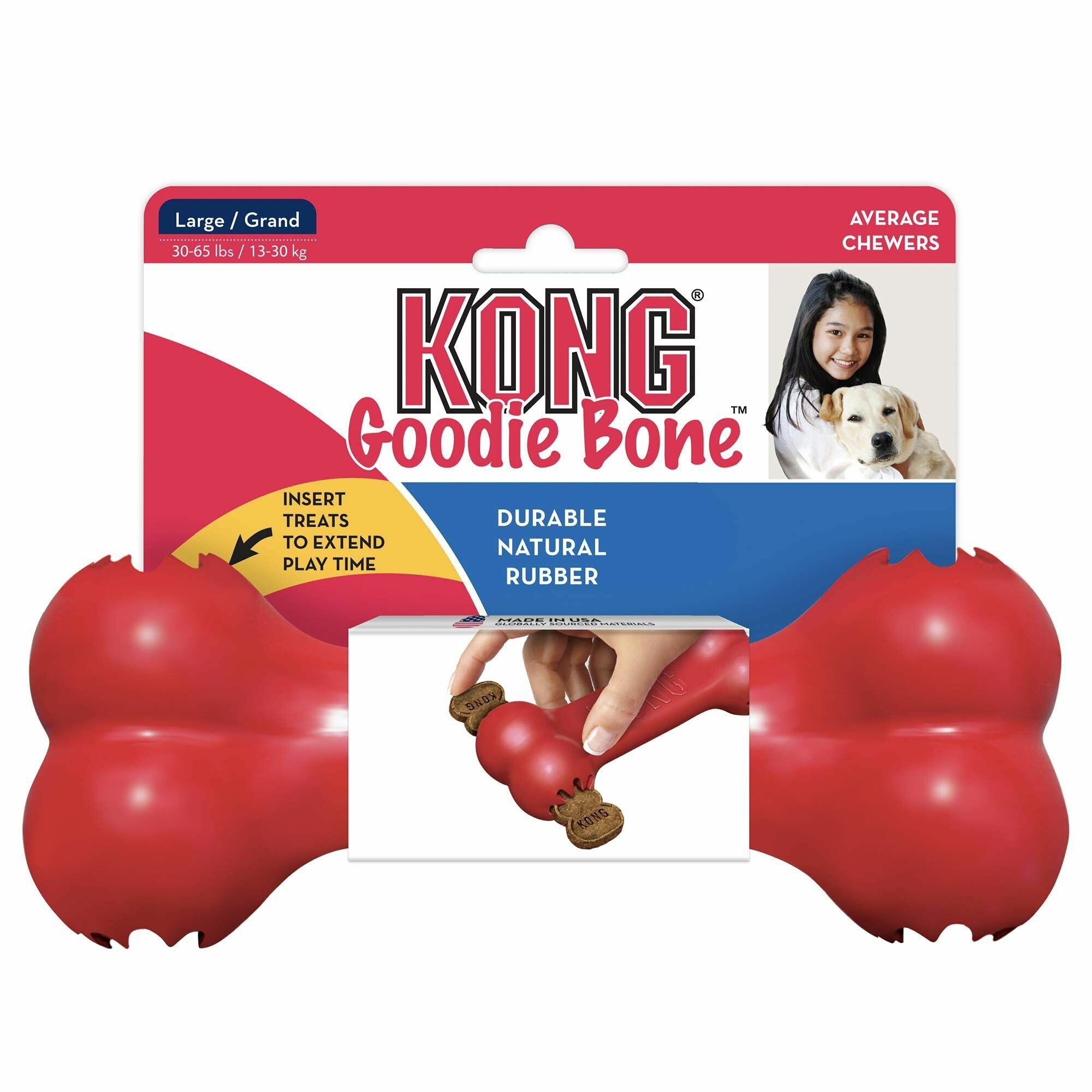 KONG - Goodie Bone - прочная резиновая жевательная кость, игрушка для собак с дозатором - для крупных собак