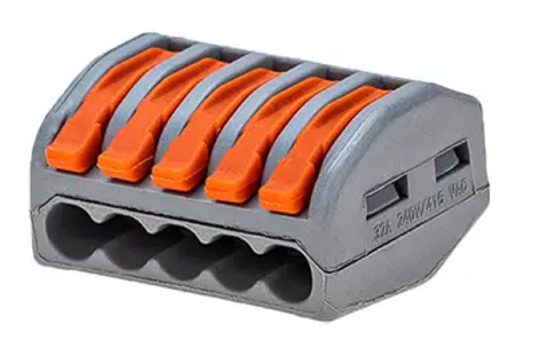 Клемма для проводов REXANT / Рексант СМК 222-415 пятипроводная универсальная, полиамид 66, серый, 0.08-2.5/4мм², 10шт. / зажим