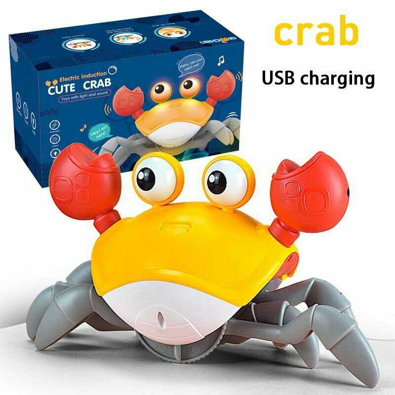 Электрическая игрушка со светом, автоматическим индукционным запуском, краб-осьминог, ползающий и избегающий умной музыки, Оранжевый краб