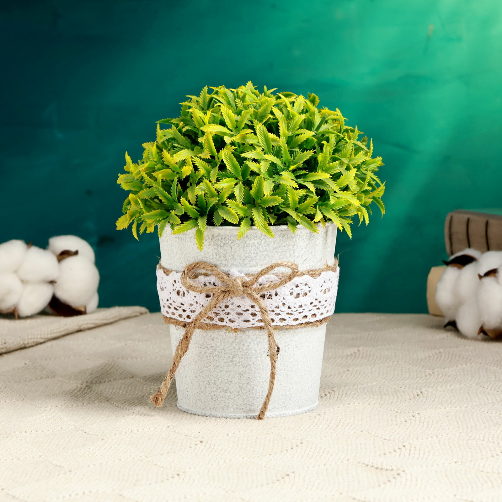 Кашпо "Ведёрко Линдберг", 10x10x10 см, белое, тематика: банты