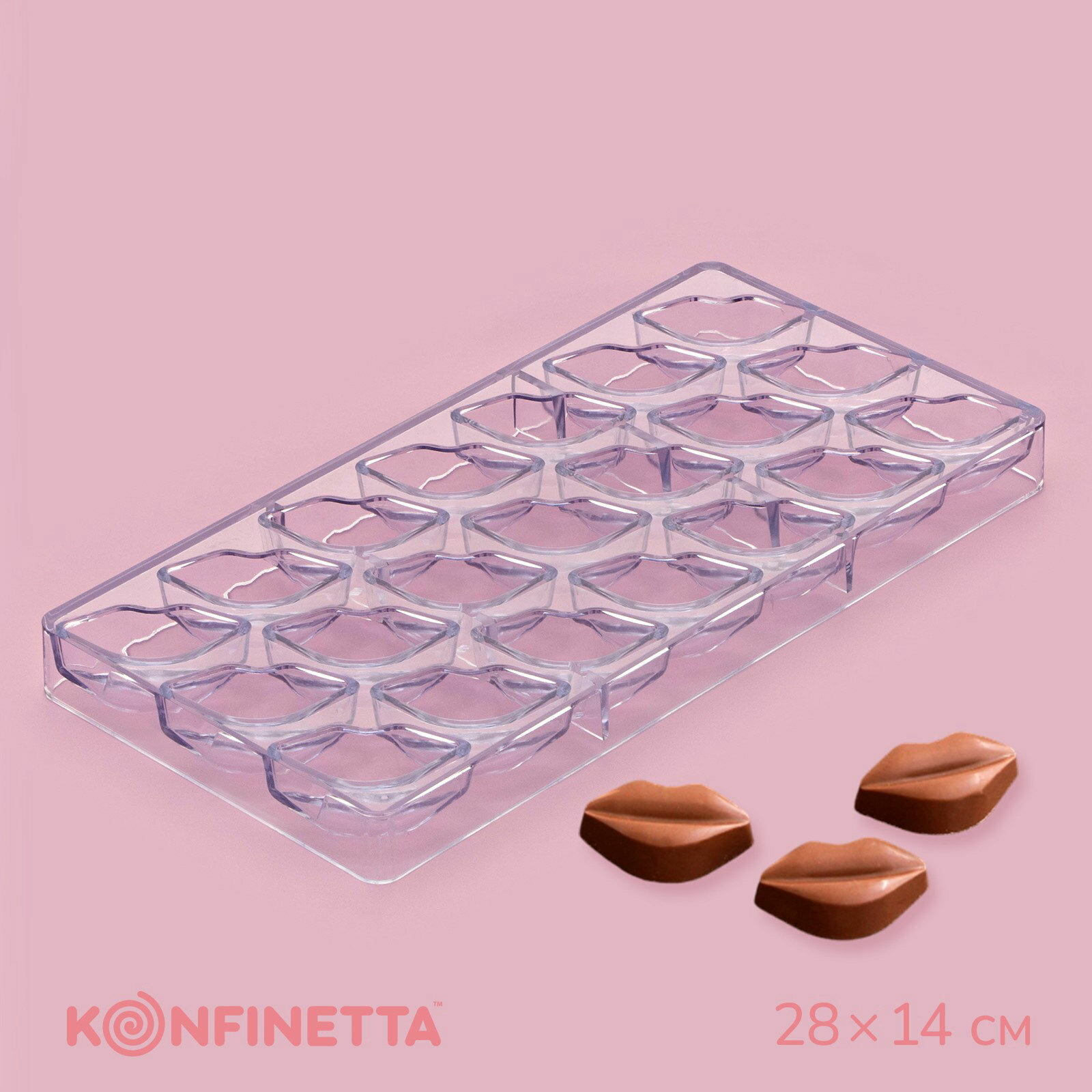 Форма для конфет шоколада "Губки", 28x14 см, 21 ячейка 4.8x2.5x1.8 см, пластик, прозрачная