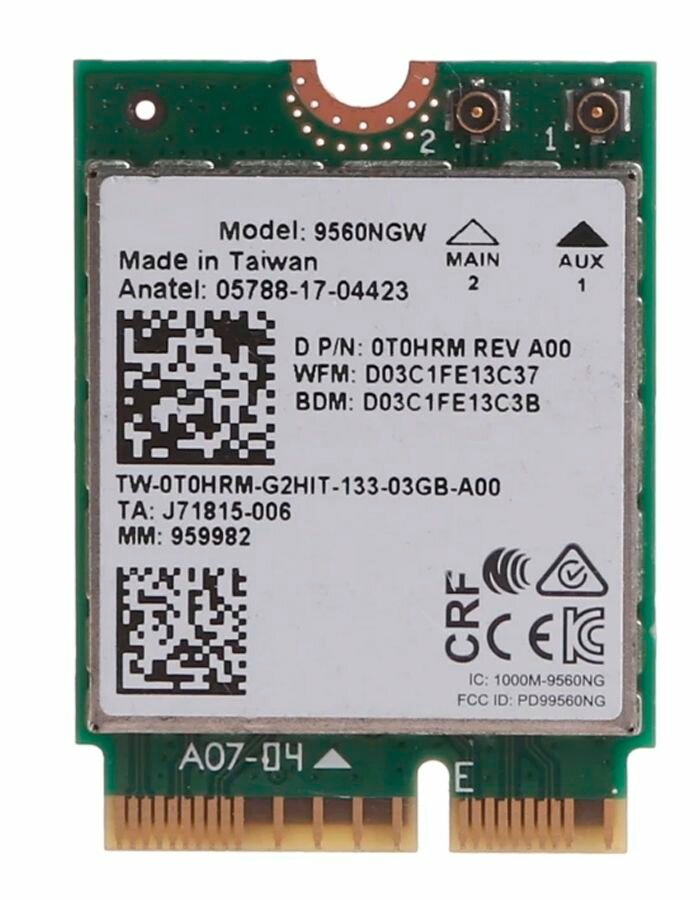 Адаптер M.2 WiFi Intel Wireless-AC 9560NGW 2.4/5Ghz / Bluetooth 5.0
