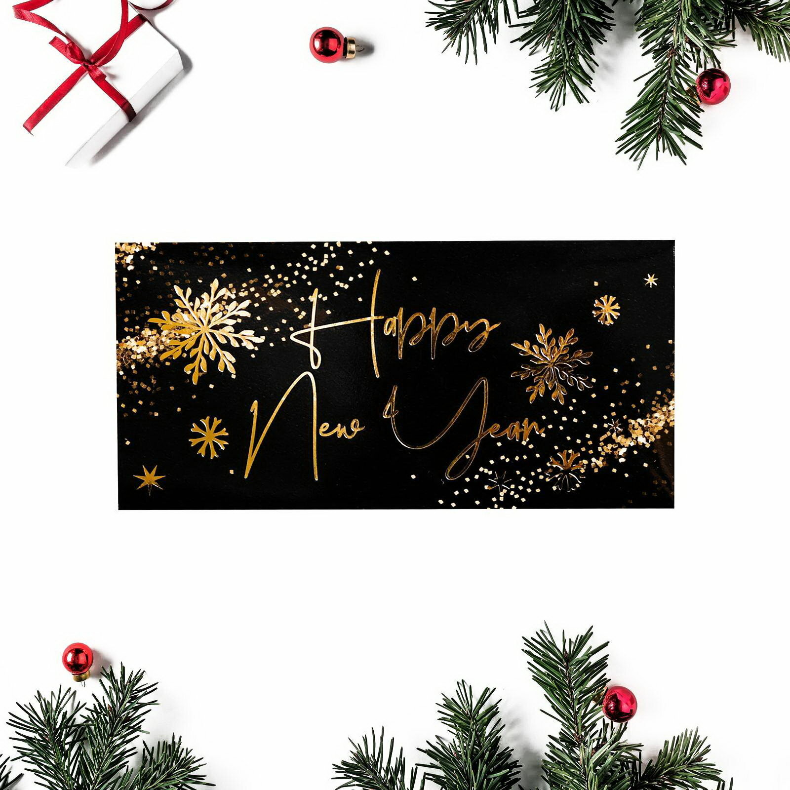 Конверт для денег "Happy New Year" тиснение, 16.5 x 8см, отделка: без отделки