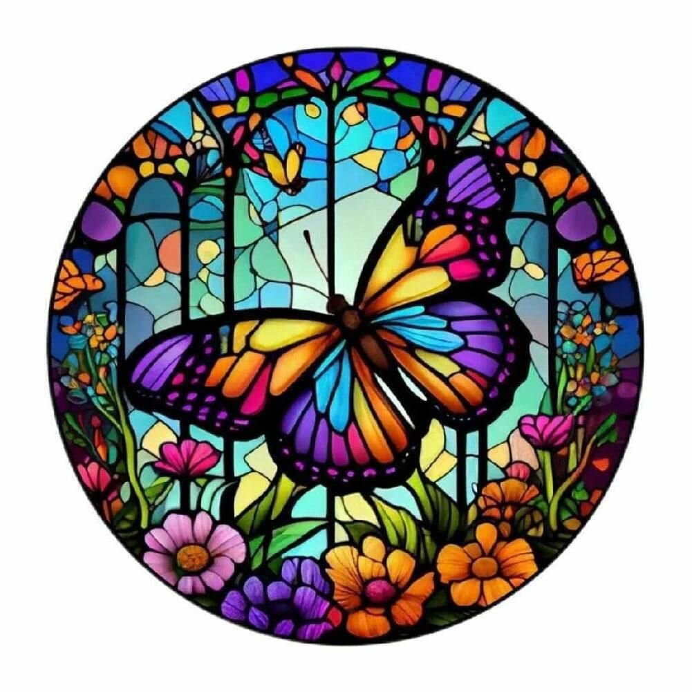 Алмазная мозаика, фиолетовая бабочка, круглая выкладка, блестящая картина стразами, декор для гостиной и спальни, 5D DIY набор,30x30 см