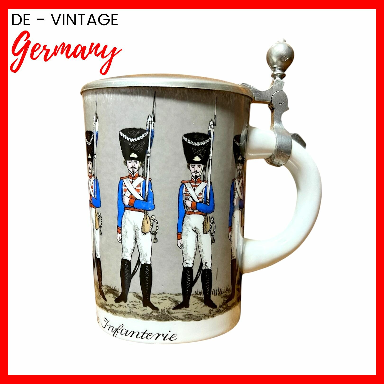 Пивная кружка с крышкой винтаж Королевская Баварская Пехота. Германия