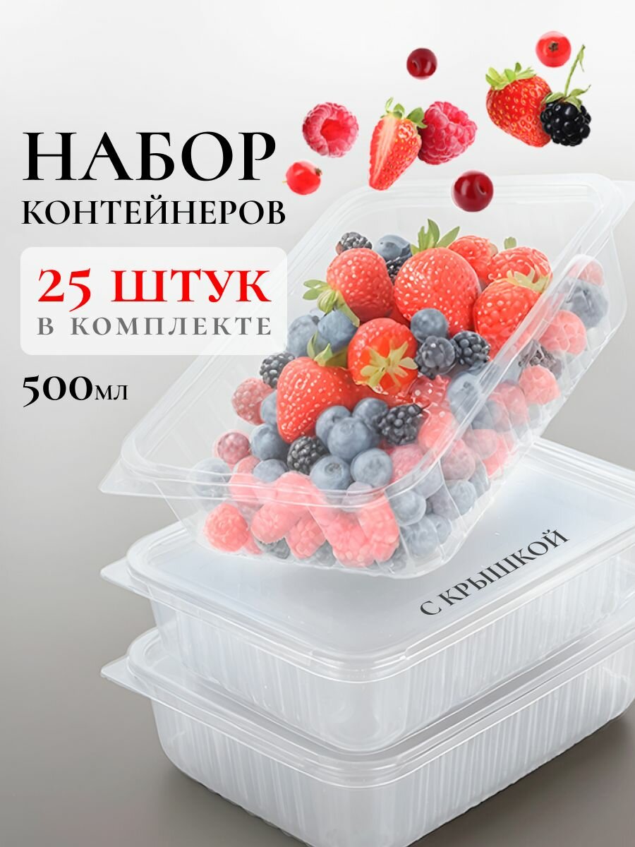 Контейнеры одноразовые с крышкой для еды 25 шт