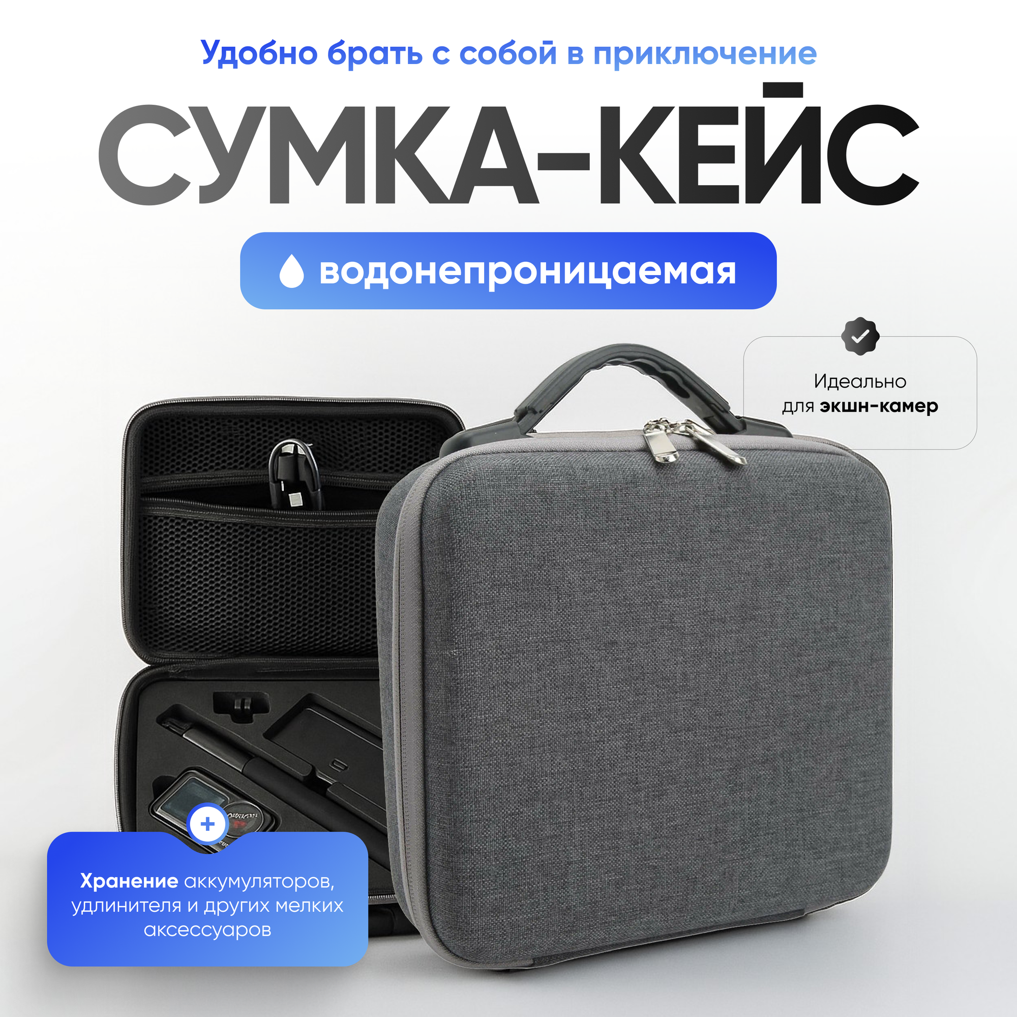 Сумка для экшн-камеры DJI Action 3/4/5/6 | Компактный водонепроницаемый кейс для набора приключений