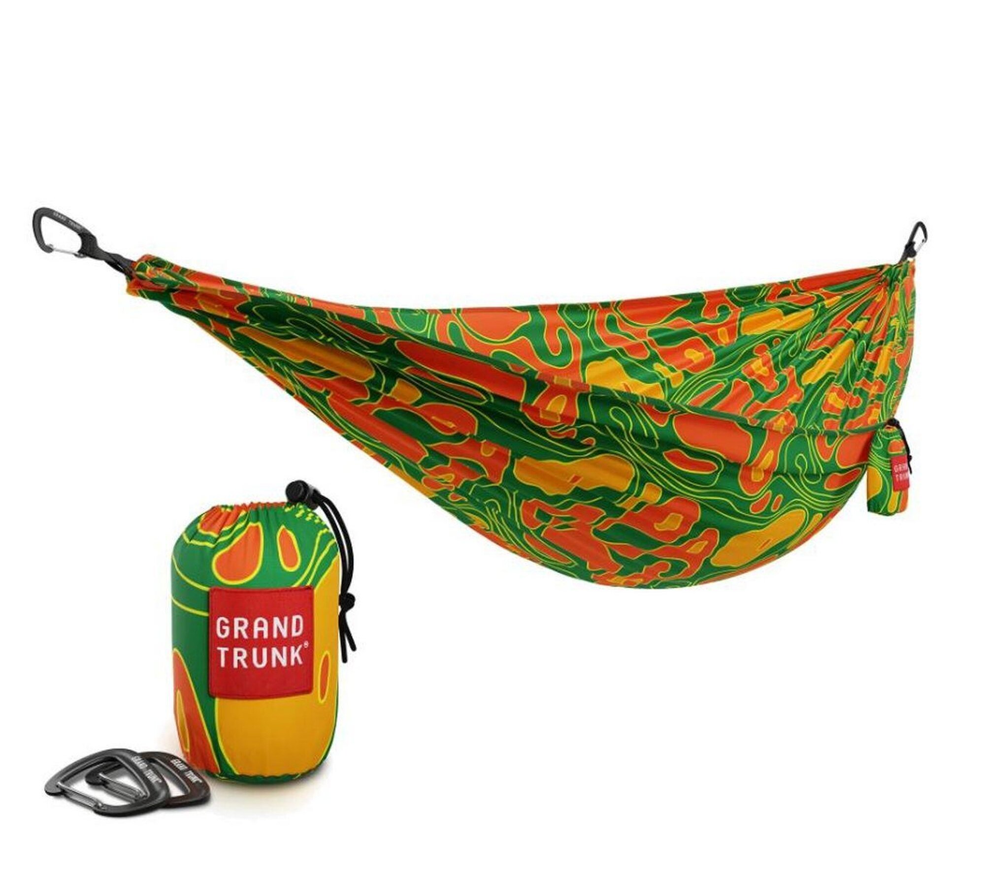 Decathlon Гамак Grand Trunk Trunk Tech Double Prints lava, зеленый/оранжевый, с карабинами