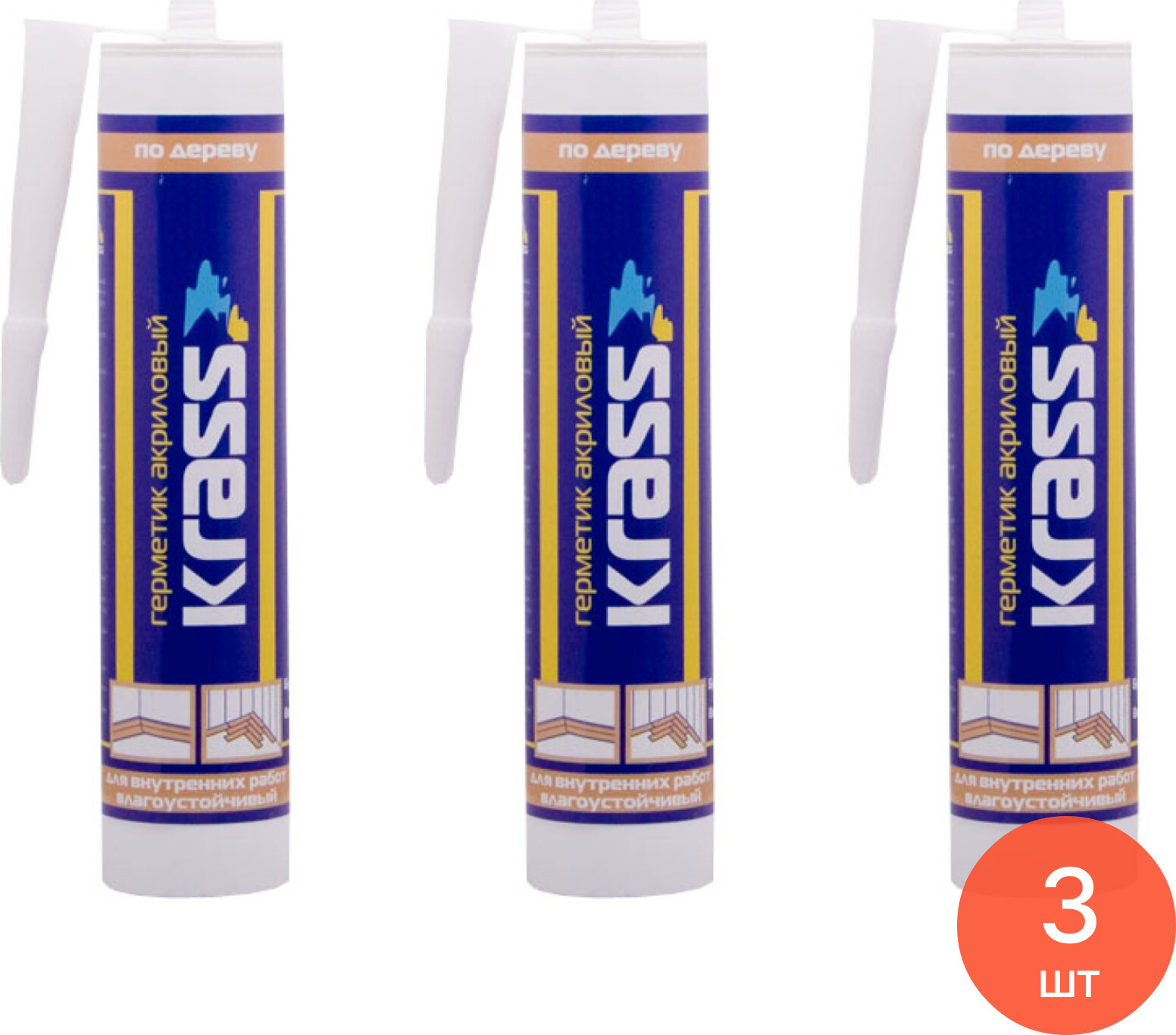 Герметик акриловый Krass / Красс Паркет для дерева, цвет дуб, 300мл / строительство и ремонт (комплект из 3 шт)
