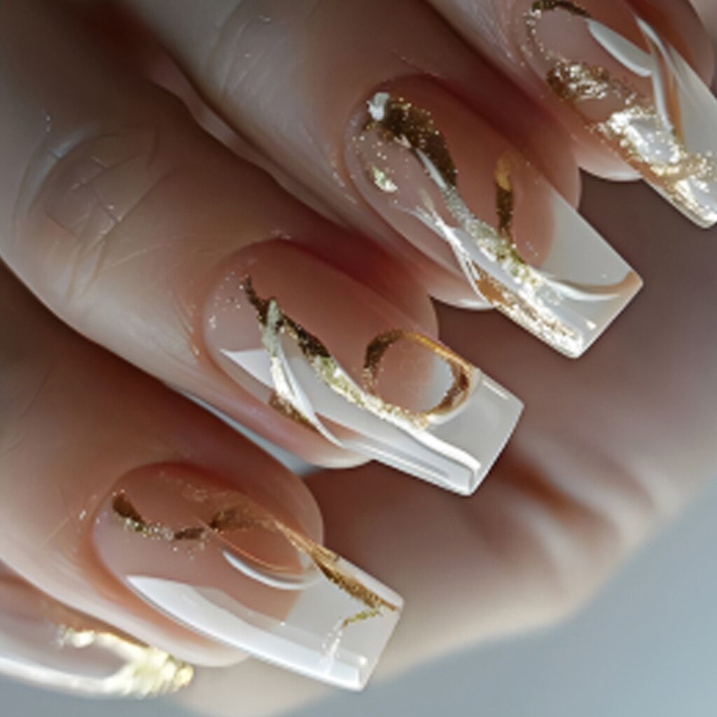 Квадратный Пресс На Ногте Поддельные Блестки Для Ногтей Клеятся На Ноготь Искусственный Акриловый Ноготь 24шт Наклеиваются На Ноготь для Женщин и Девочек