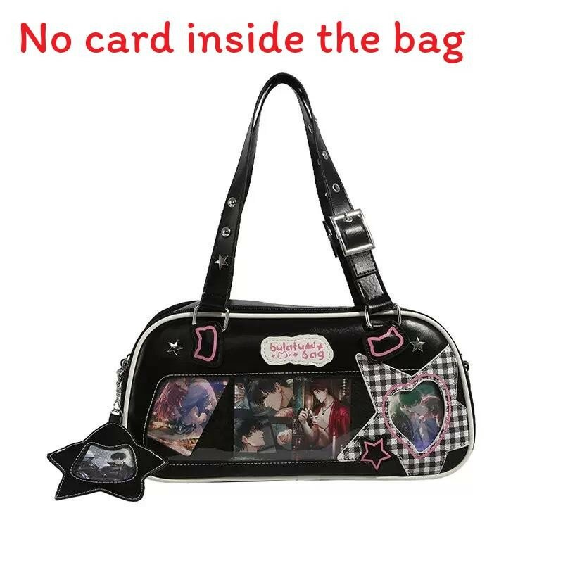 Сумка через плечо кьют картун пу для повседневного использования с большой вместимостью для женщин и мужчин black white star