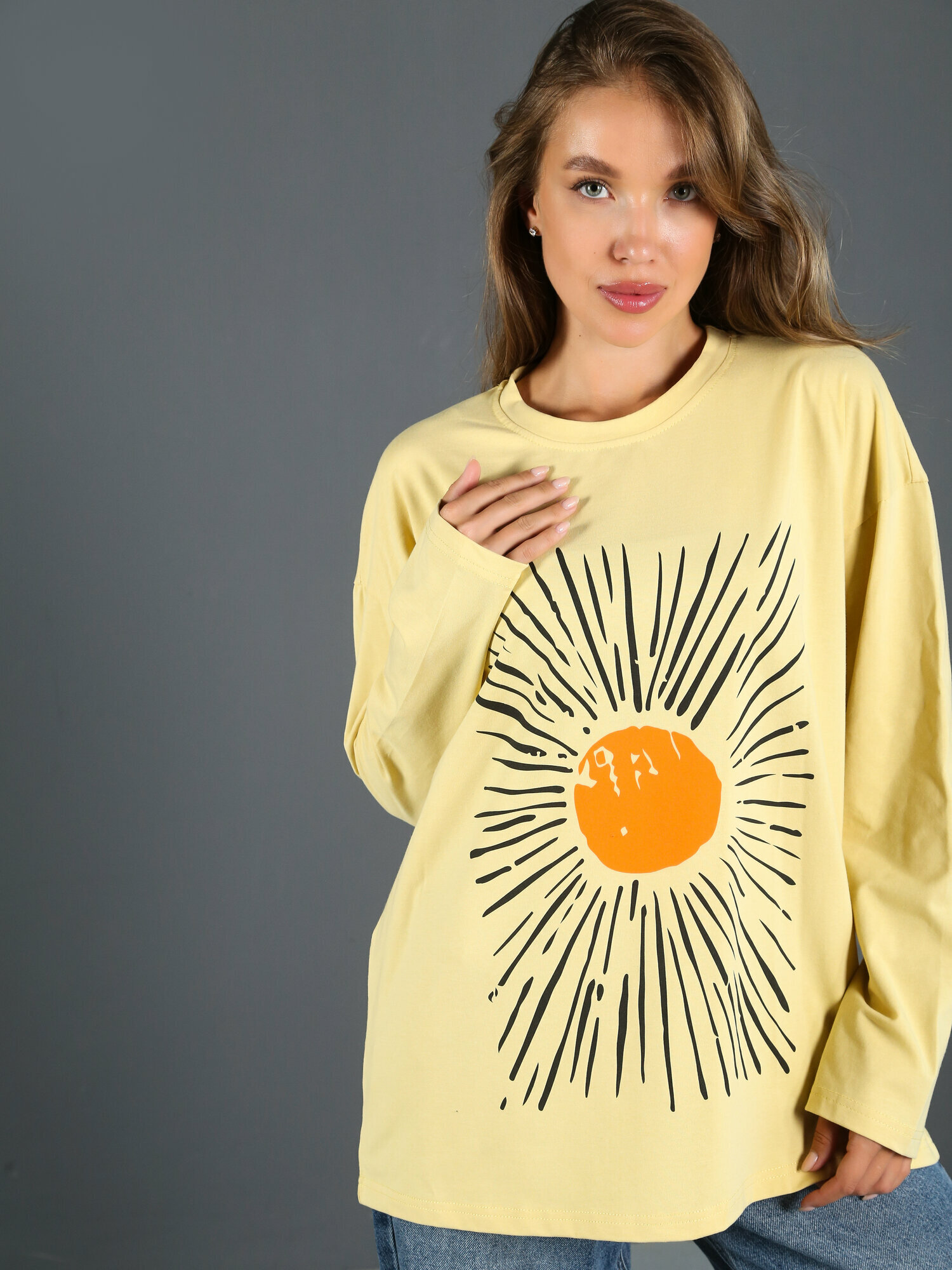 Лонгслив  женский с длинным рукавом оверсайз с принтом Пауртекс