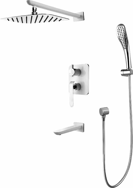 Душевой комплект Lemark Меланж LM4922CW 6 в 1, встраиваемый, с внутренней частью в комплекте, со смесителем, с изливом, с тропическим душем, латунный, хром, белый, матовый, глянцевый, душевая система