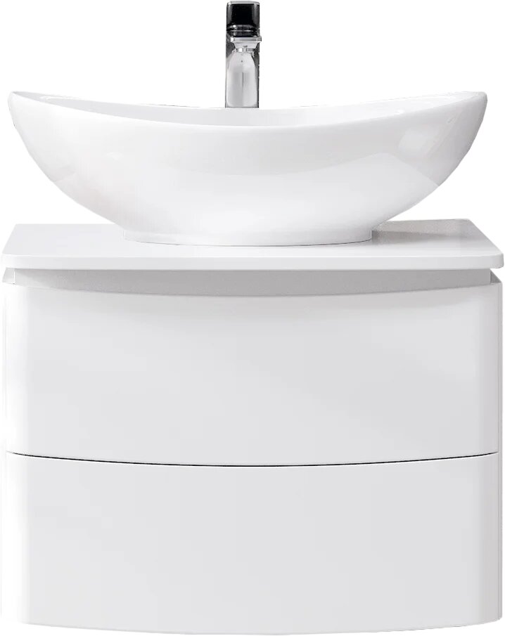 Тумба с раковиной Velvex Luna 60 подвесная, 60 см, со столешницей, белая, глянцевая, с отверстием под смеситель, из МДФ, с ящиками, раковина для ванной, фаянсовая, овальная, встроенный слив-перелив