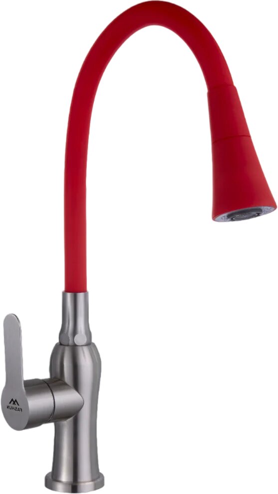 Смеситель для кухни Fashun A54801+N7358 с гибким изливом, с поворотным изливом, красный, матовый, однорычажный, нержавеющая сталь, с керамическим картриджем