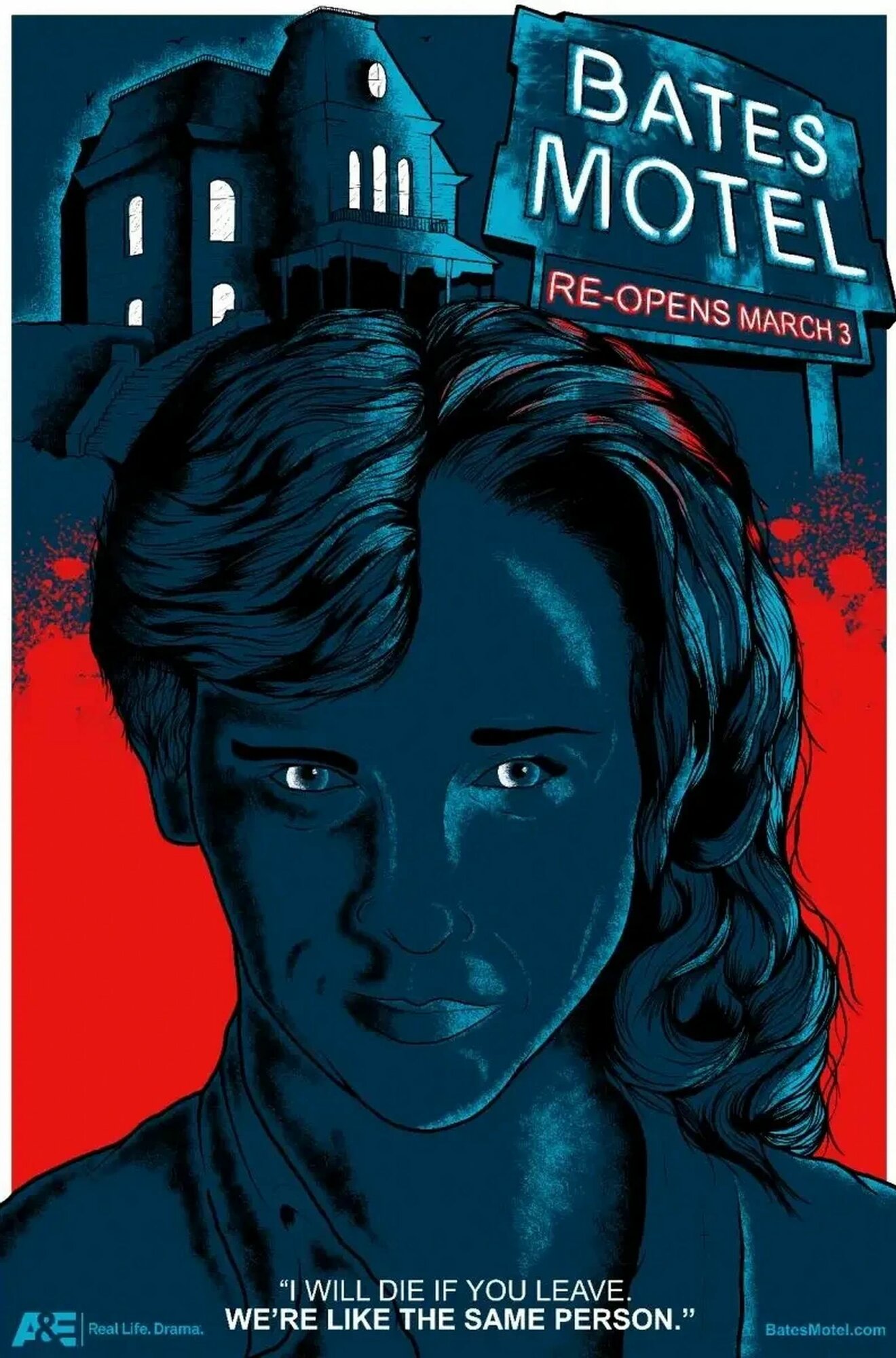 Плакат, постер Bates Motel, сериал, 2013. Мотель Бейтса на бумаге, размер 21х30см