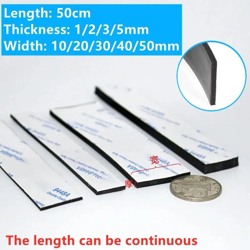 Черная самоклеящаяся силиконовая лента для мебели 50см 2mm x 10mm