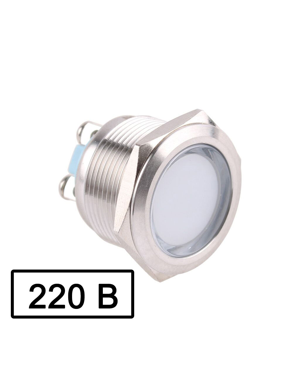 Светодиодная металлическая индикаторная лампа, 22 мм , Плоская круглая сигнальная лампа с винтовой подсветкой, Белый свет 220 В