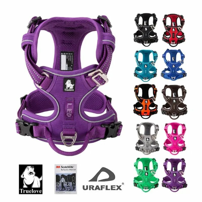 Шлейка для собак Truelove, жилет для домашних животных, светоотражающий свет, нейлон, защита для тренировок, грудь (69 см-81 см)