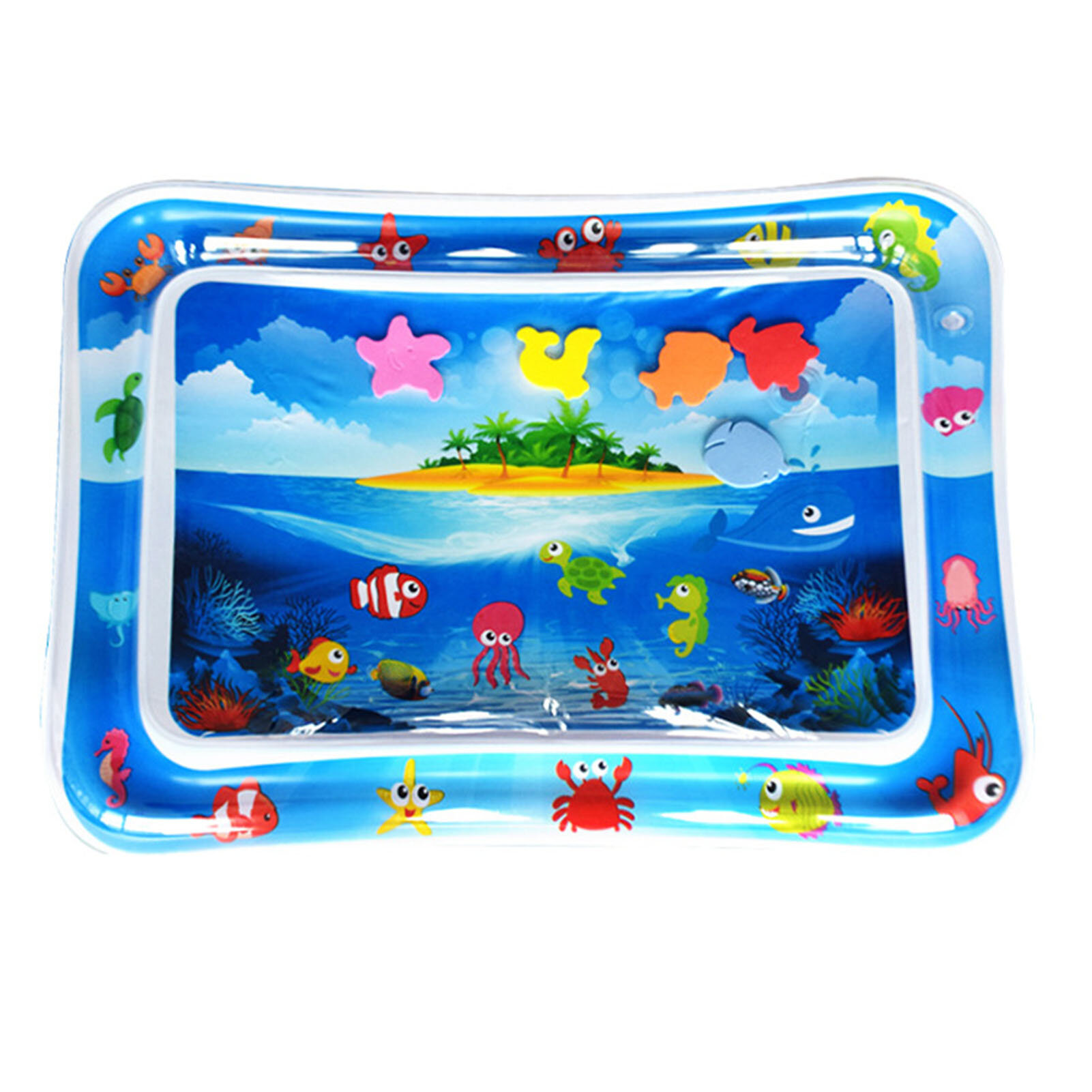Детский водный коврик для игр, ПВХ, надувные рыбки, прямоугольная форма, водный коврик для детей, стиль синего острова