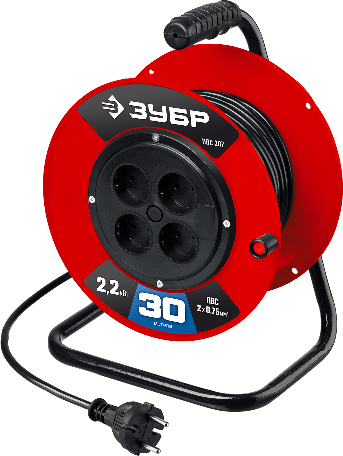 Удлинитель на катушке ПВС, 2х0,75, 30 м, 2200 Вт Зубр 55083-30_z01