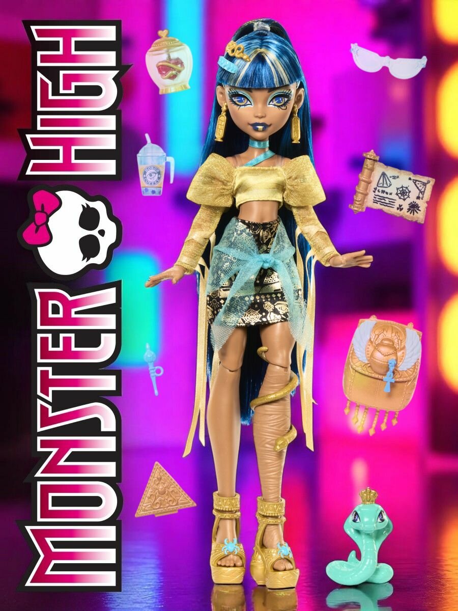Шарнирная кукла Monster High HXH74 Клео Де Нил с питомцем и аксессуарами Монстр Хай
