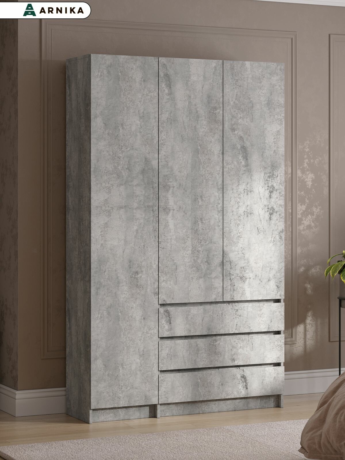 ARNIKA Шкаф распашной с ящиками, для одежды, 120х38х200см, цемент
