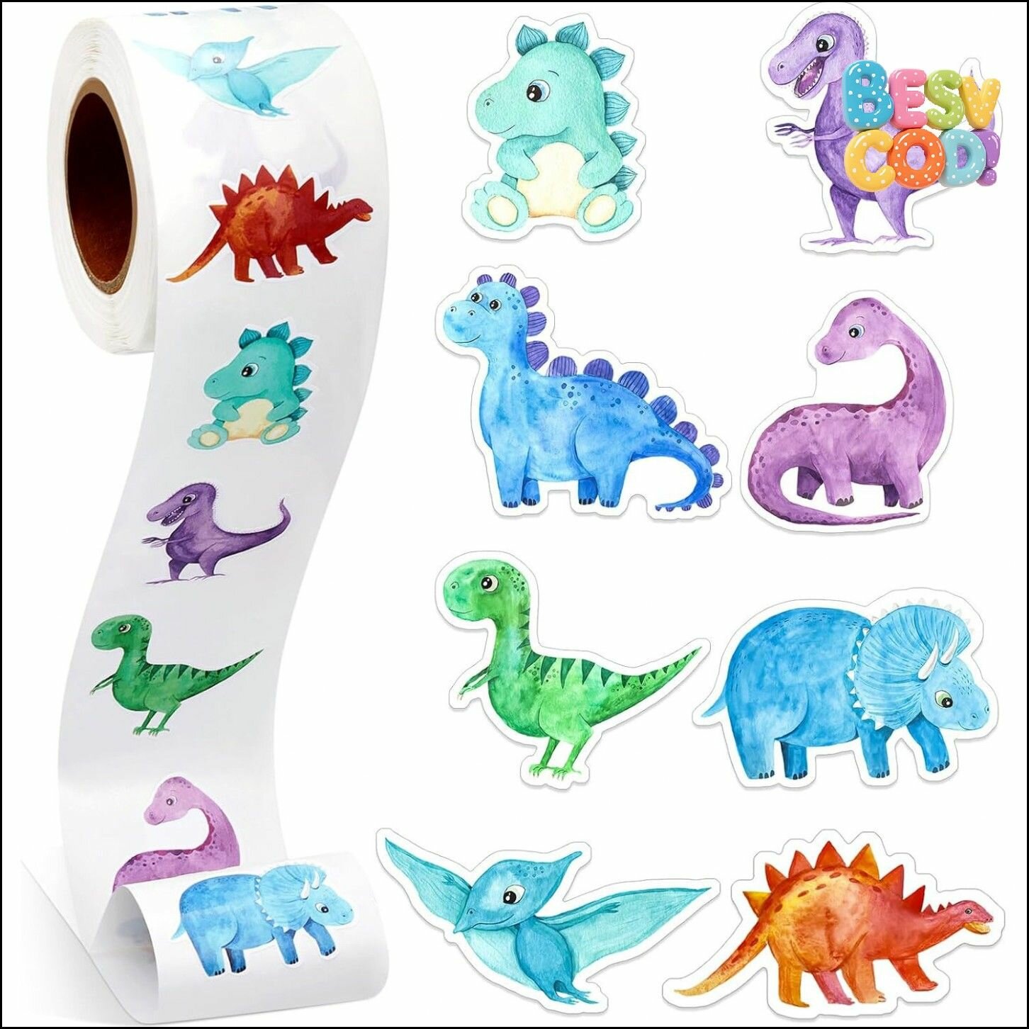 Эксклюзивные декоративные наклейки с динозаврами, 500 штук в рулоне