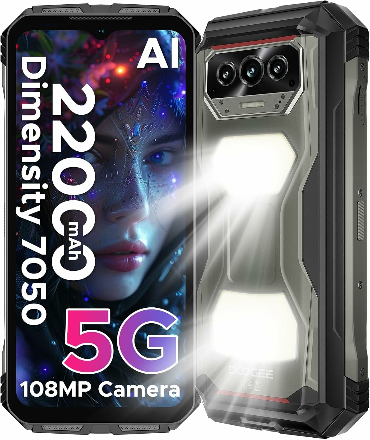 DOOGEE V Max S (2025) — разблокированный, прочный телефон с поддержкой 5G, двумя фонарями для кемпинга, аккумулятором 22000 мА·ч