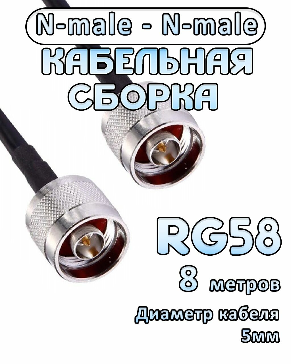 Кабельная сборка RG-58 с разъемами N-male - N-male, 8 метров