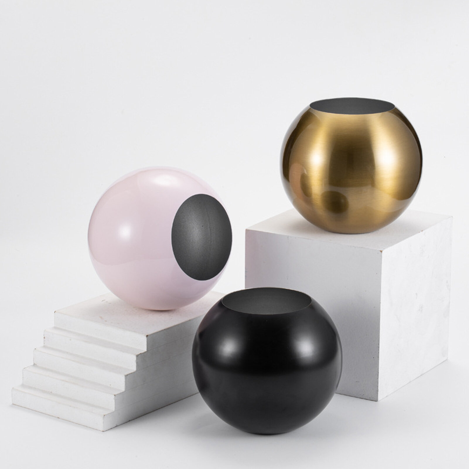 Круглая ваза в скандинавском стиле, современная нержавеющая сталь, маленькая ваза для цветов, украшение для гостиной, офисного стола, розовый цвет