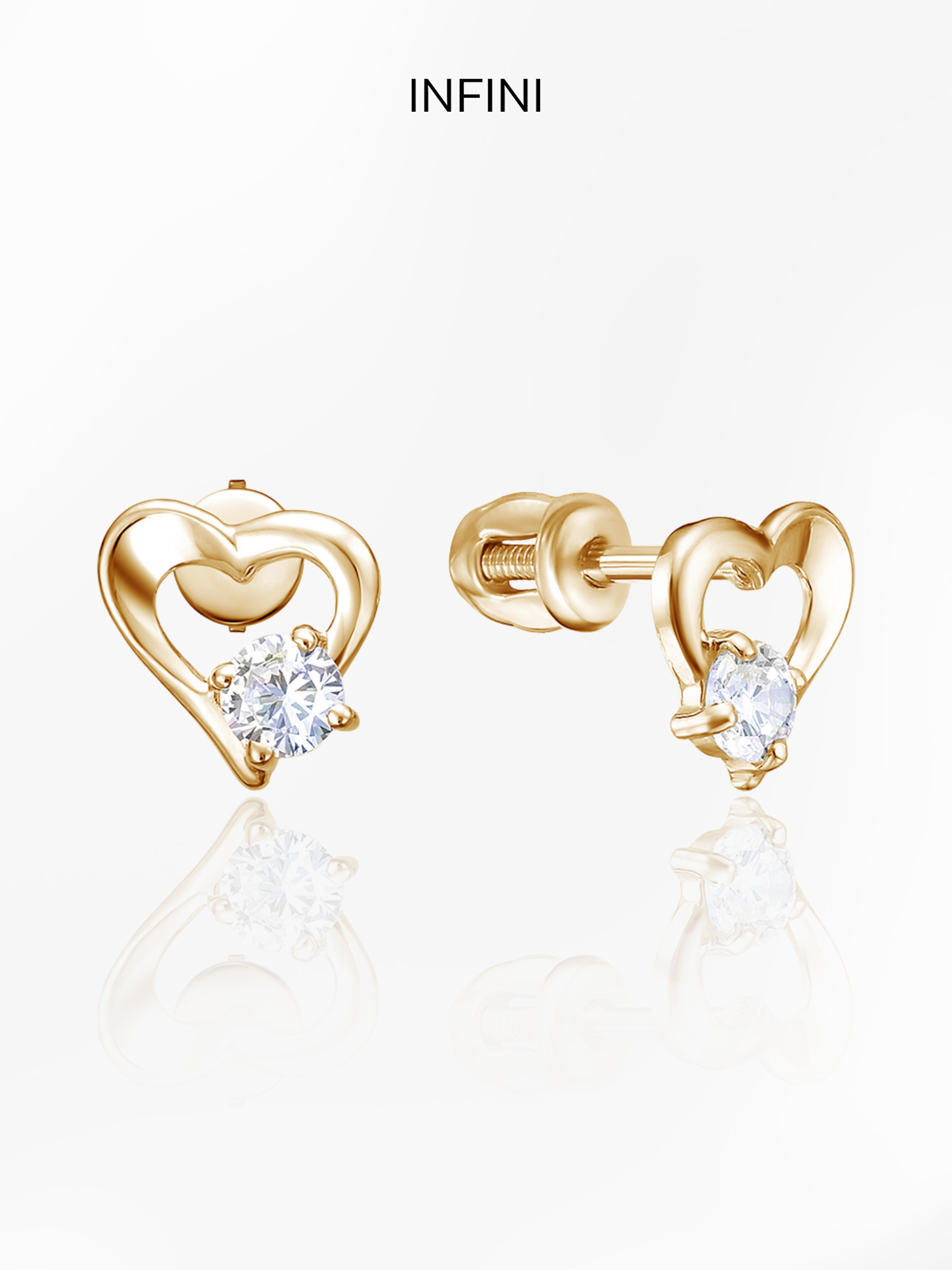 Серьги пусеты, красное золото, 585 проба, фианит