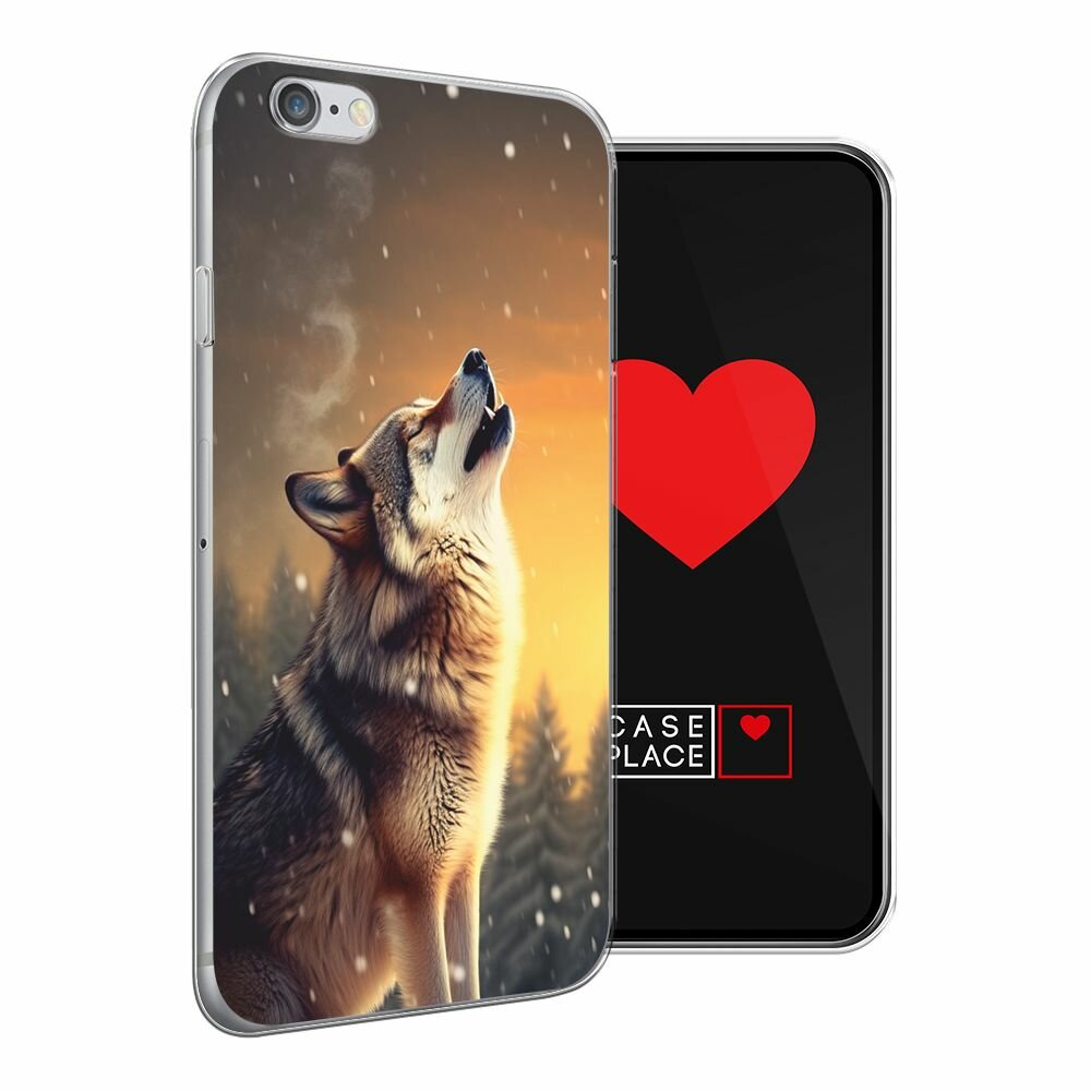 Силиконовый чехол на Apple iPhone 6 / Айфон 6 с принтом "Воющий волк" — фото 1