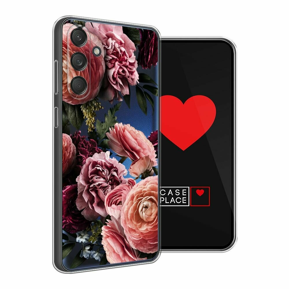 Чехол на Samsung Galaxy M55 / Самсунг M55 с принтом "Бордовые винтажные цветы", прозрачный — фото 1
