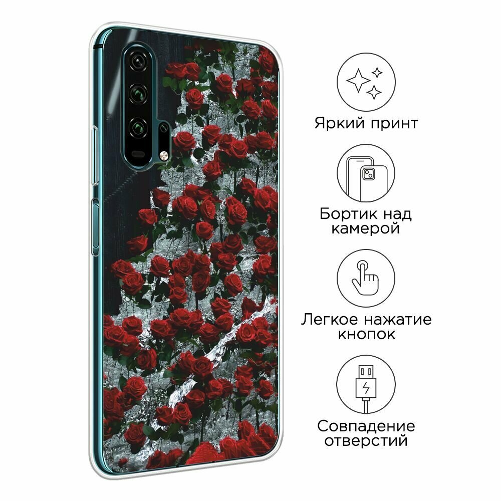 Чехол на Honor 20 Pro / Хонор 20 Про с принтом Цветущие алые розы — фото 1