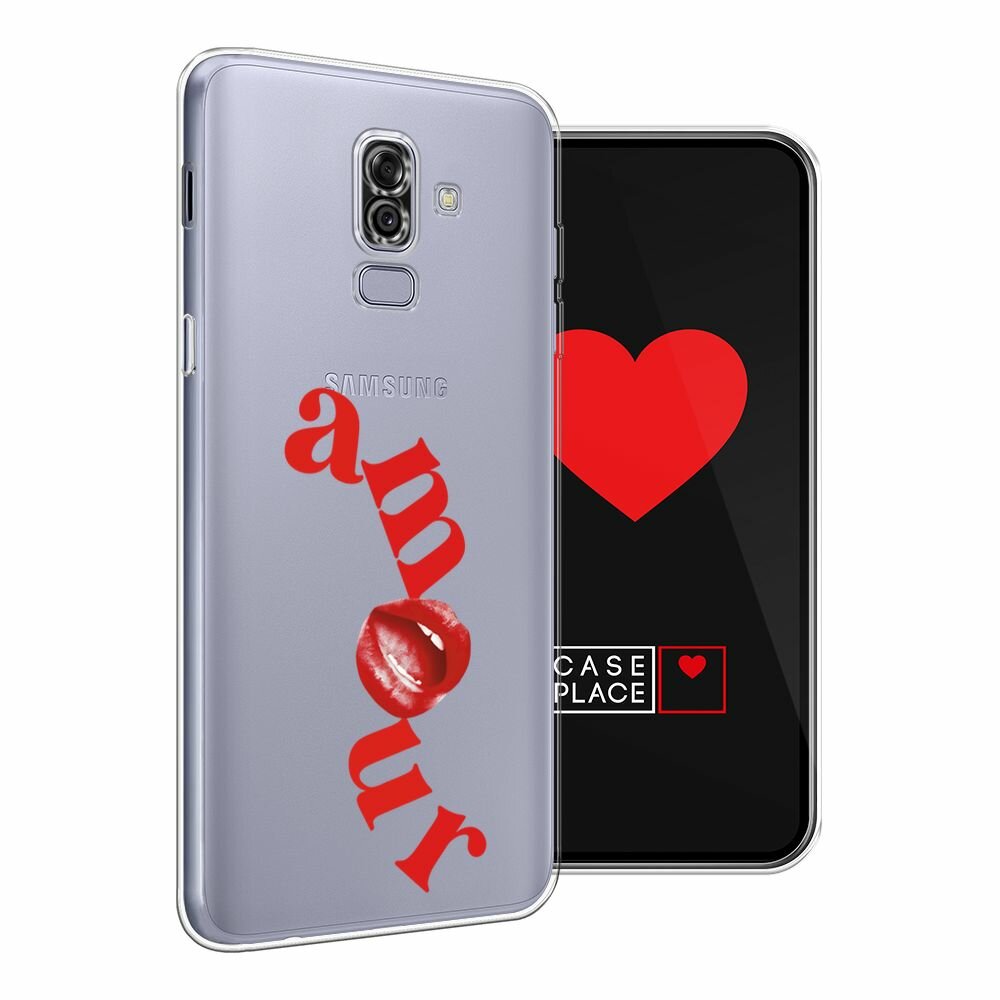 Чехол на Samsung Galaxy J8 / Самсунг Галакси Джей 8 с принтом "Amour lips - 14 февраля", прозрачный — фото 1