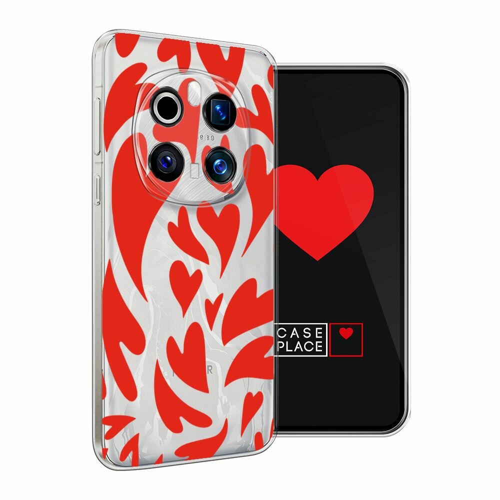 Чехол на Honor Magic 7 Pro / Хонор Мэджик 7 Про с принтом "Crazy hearts 2 - 14 февраля", прозрачный — фото 1