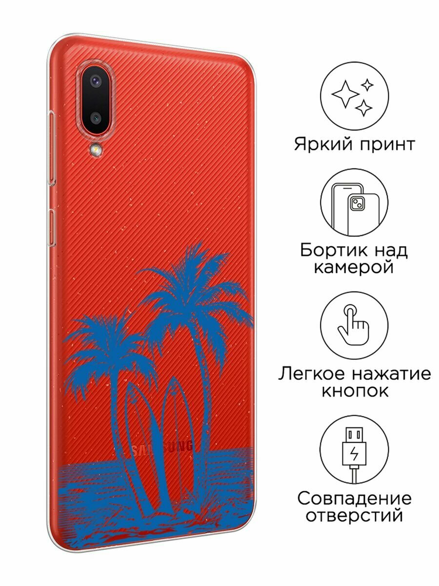 Чехол на Samsung Galaxy A02 / Самсунг Галакси А02 с принтом "Сёрфинг на островах 1", прозрачный — фото 1