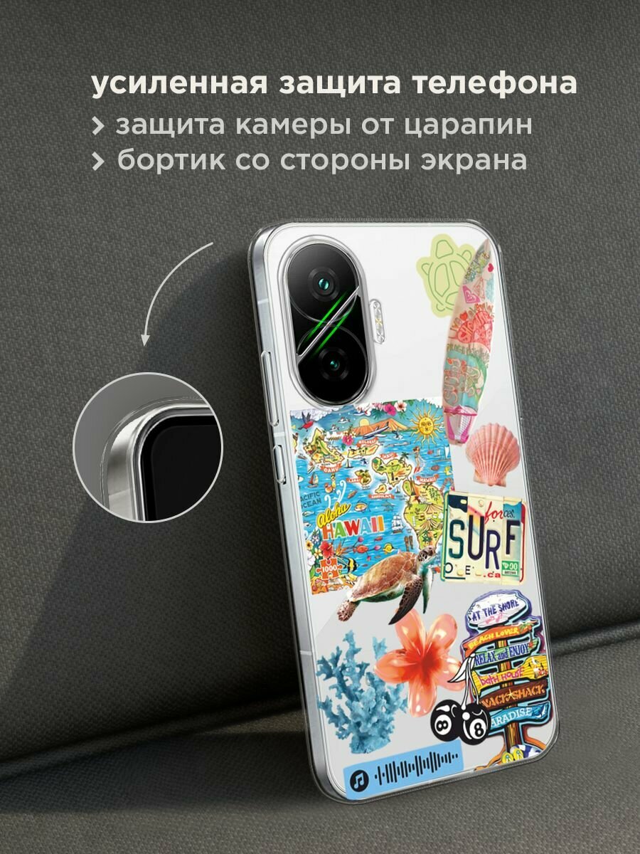 Чехол на Poco F7 / Поко F7 с принтом "Summer collage", прозрачный — фото 1