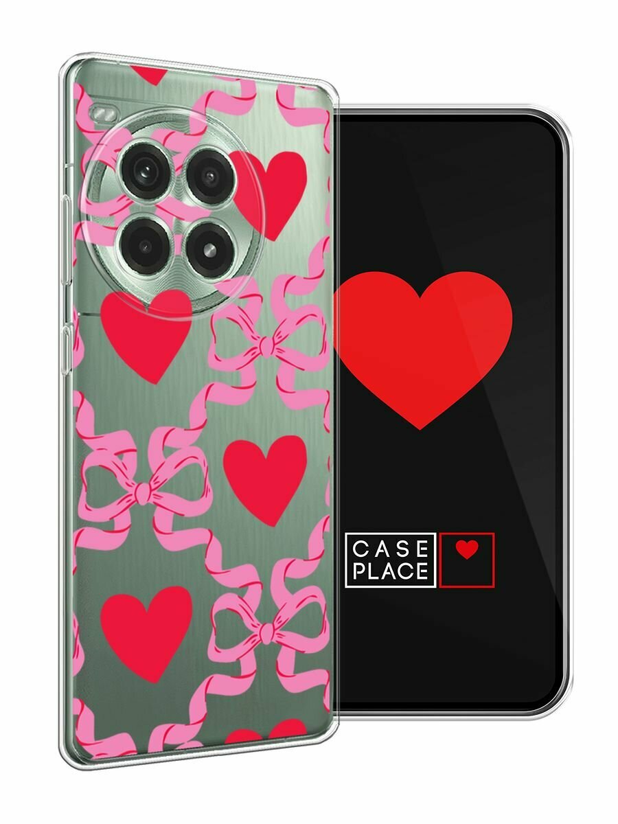Чехол на OnePlus Ace 3 Pro / Ван Плас Эйс 3 Про с принтом "Hearts and ribbons 2 - 14 февраля", прозрачный — фото 1