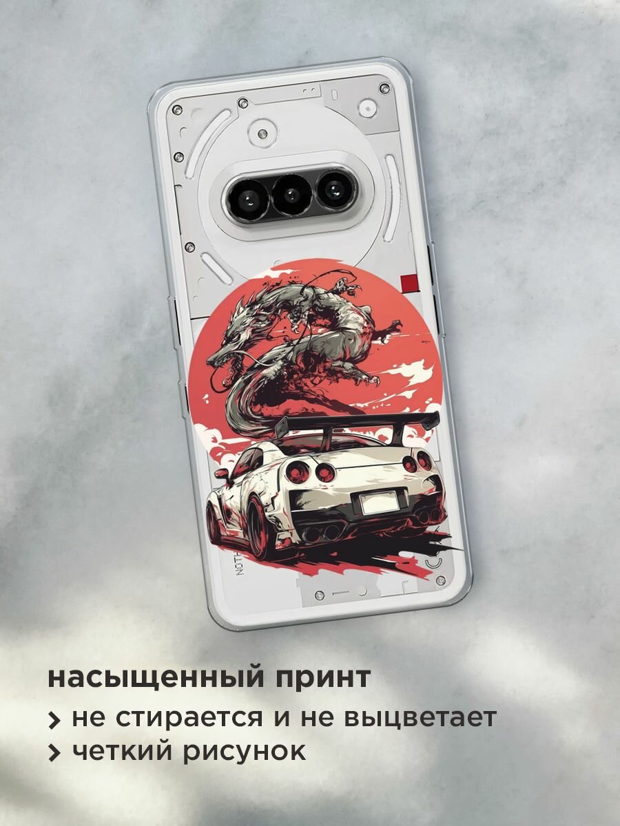 Чехол на Nothing Phone 3a / Нотинг Фон 3а с принтом "Car and dragon", прозрачный — фото 1