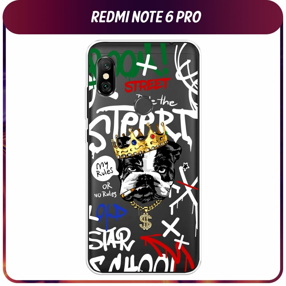 Чехол на Xiaomi Redmi Note 6 Pro / Сяоми Редми Нот 6 Про с принтом Бульдог в короне, прозрачный