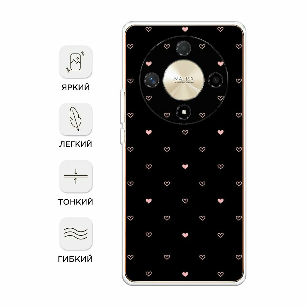 Чехол на Honor X9b / Хонор X9B с принтом "Черный фон и сердечки" — фото 1