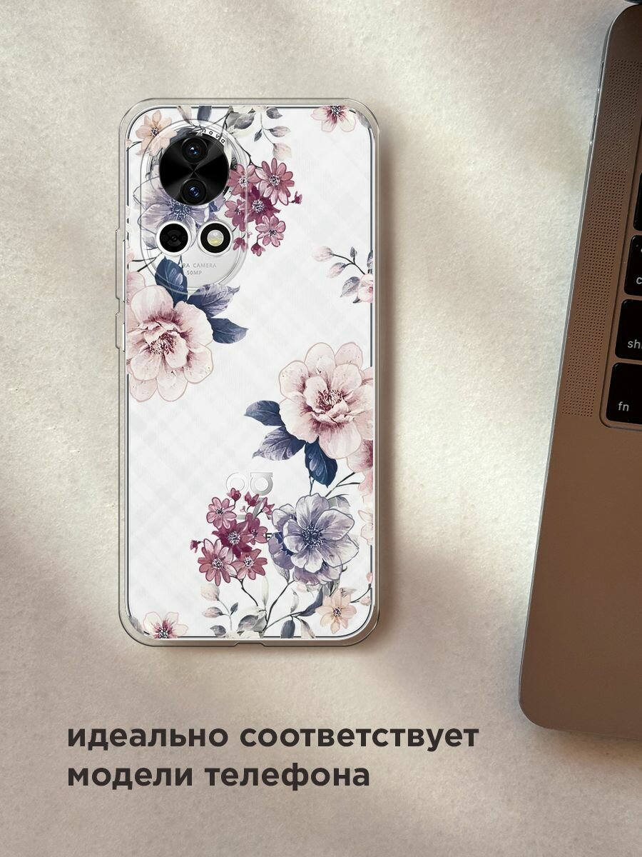 Чехол на Huawei Nova 12/Nova13 / Хуавей Нова 12/Нова 13 с принтом "Нежные винтажные цветы", прозрачный — фото 1