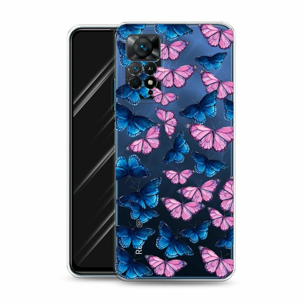 Чехол на Xiaomi Redmi Note 11E Pro / Сяоми Редми Нот 11E Pro Про с принтом Розовые и голубые бабочки, прозрачный — фото 1