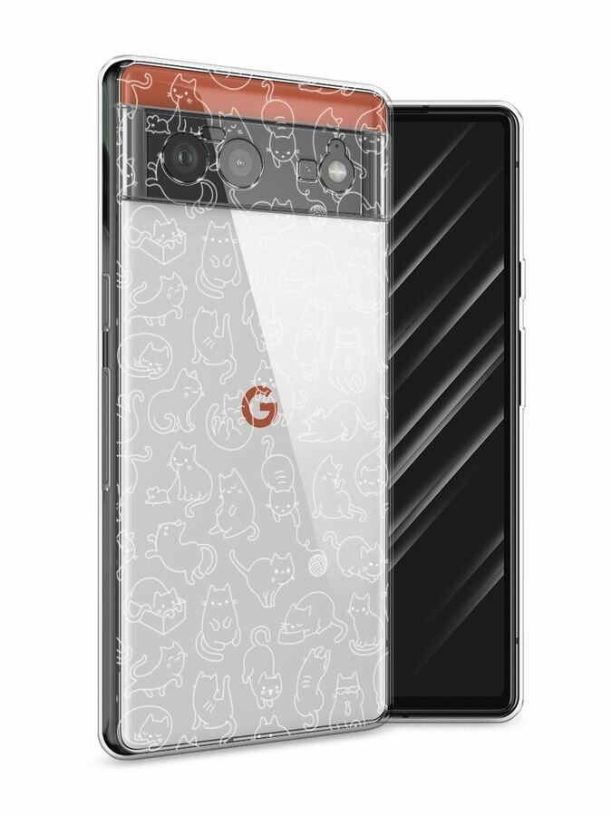 Чехол на Google Pixel 6 / Гугл Пиксель 6 с принтом "Шкодливые котики линии", прозрачный