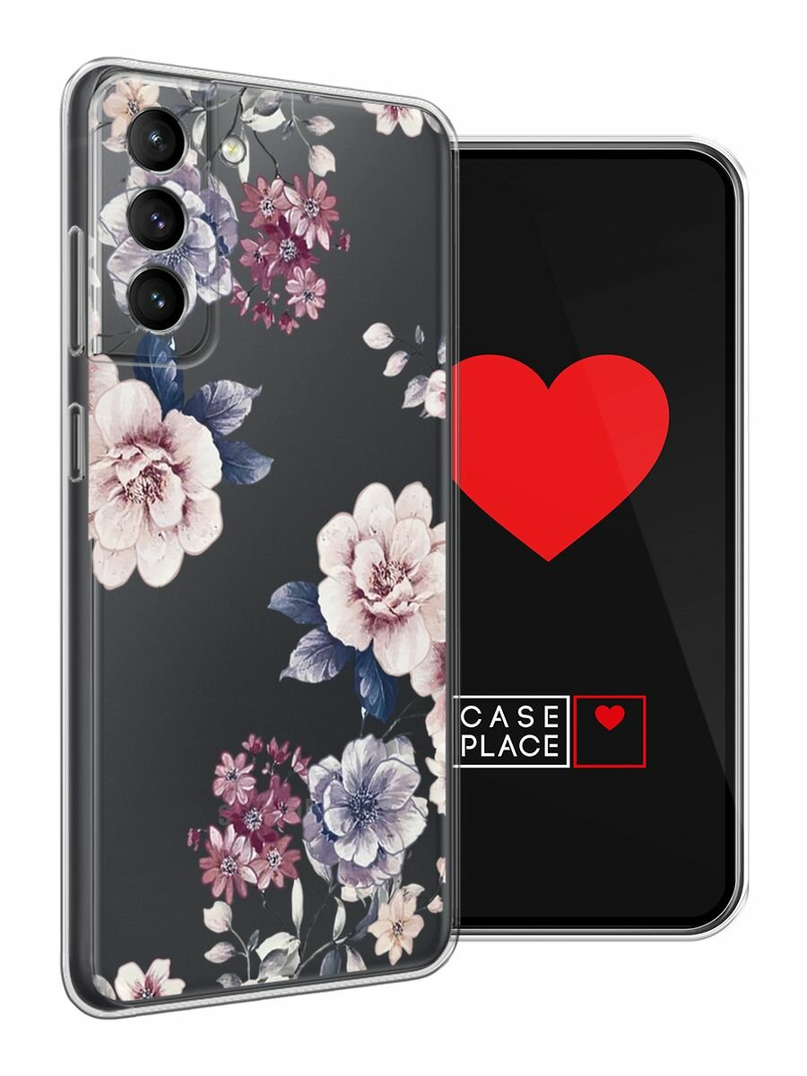 Чехол на Samsung Galaxy S21 / Самсунг Галакси S21 с принтом "Нежные винтажные цветы", прозрачный — фото 1